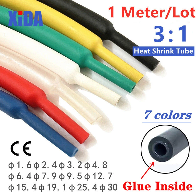 1M Clear4.8/6.4/7.9/9.5/12.7/15mm Dual Wall Heat Shrink Tube Thick Glue 3:1 Ratio Shrinkable ...