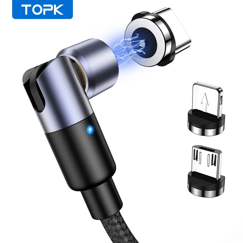TOPK-540-Degree-Roating-Magnetic-Cable-Micro-USB-Type-C-Phone-Cable-For ...