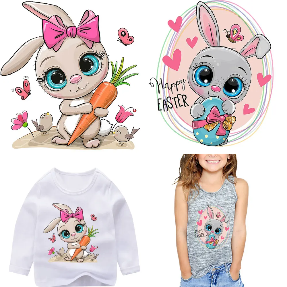Happy-Easter-Iron-On-Transfers-Cute-Buuny-Easter-Heat-Thermal-Stickers ...