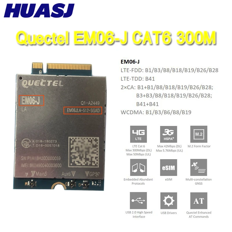 Huasj cuectel EM06 J, LTE Cat 6 LTE A y UMTS/HSPA 300M NGFF 4G, utiliza ...