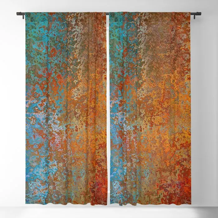 Vintage Rust, Copper And Blue Blackout Curtains 3D Print Window ...
