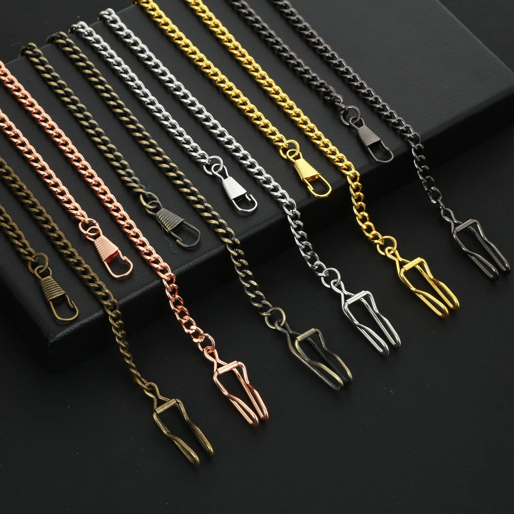 Classic-Stainless-Steel-Pocket-Watch-Chain-Silver-Black-Gold-Bronze ...