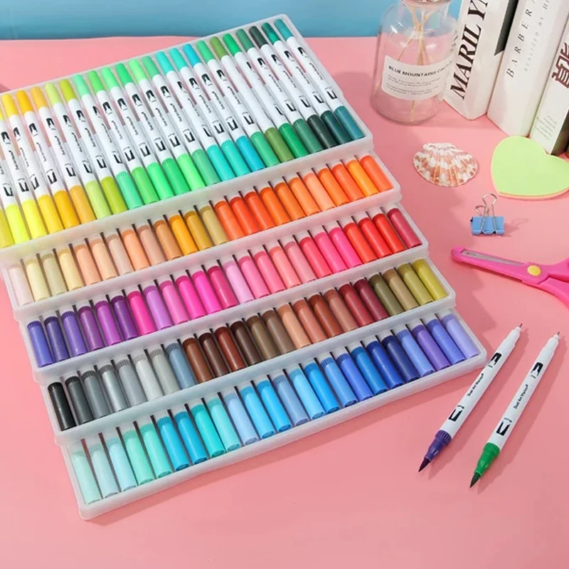 120-12-Color-Markers-Pen-Watercolor-Art-Dual-Brush-Fineliner-Colouring ...
