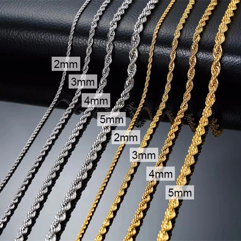 Stainless Steel Twist Rope Chain Necklace | Rope Chain Gold Silver ...