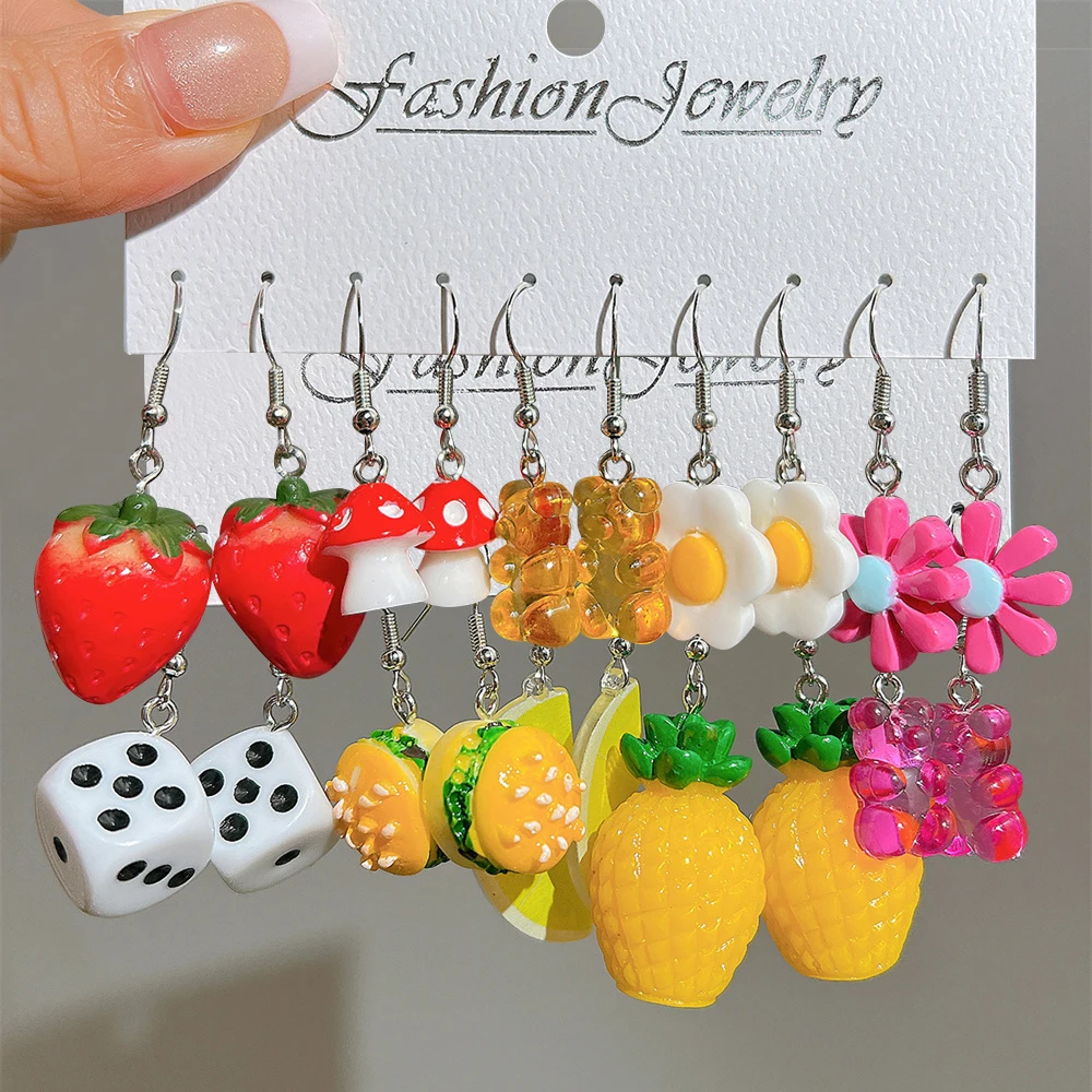 Cartoon-Colorful-Fruit-Heart-Earrings-Set-For-Women-Cute-Cloud-Flower ...