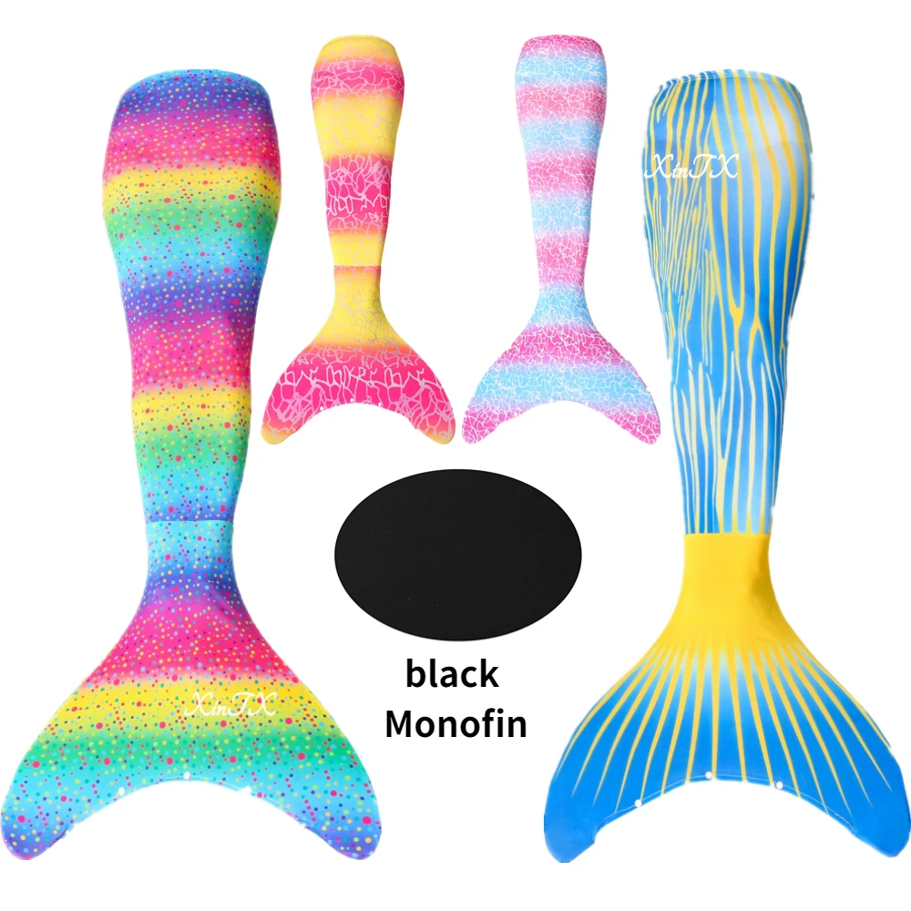 Little-Mermaid-Tails-With-Black-Monofin-Swimwear-For-Kids-Adults-Summer ...