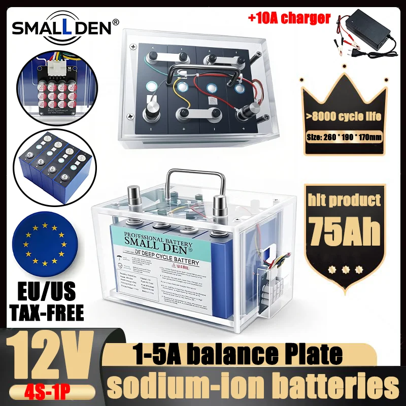 12V 75Ah Sodium-ion Battery pack Low-Temperature Resistant Equalization ...