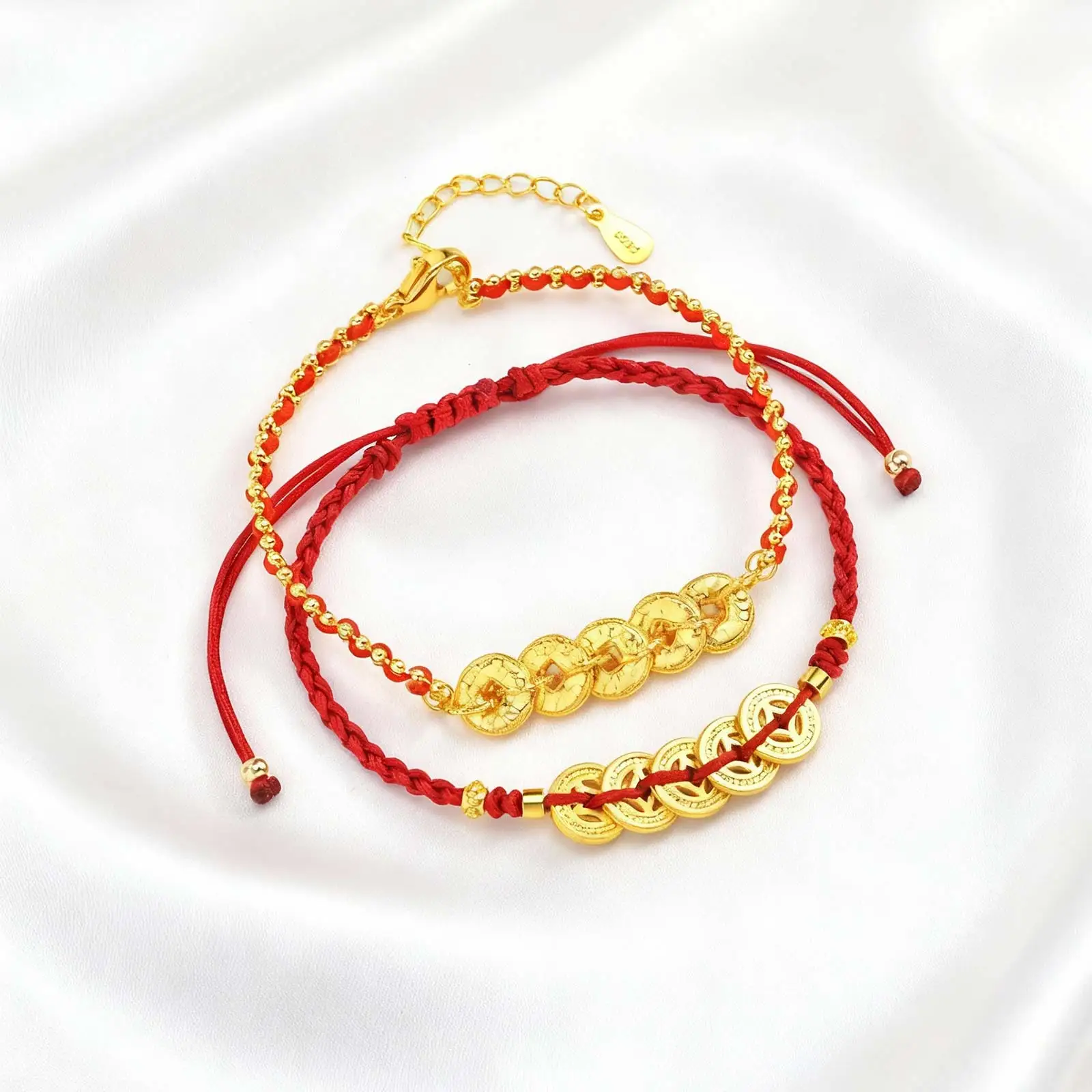 Handmade Braided Lucky Red Rope Chain Bracelet 14k Gold Plated ...