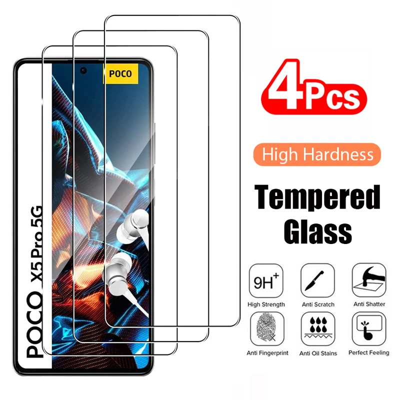 4PCS Tempered Glass for Xiaomi Poco X5 Pro 5G 2.5D 9H Transparent ...