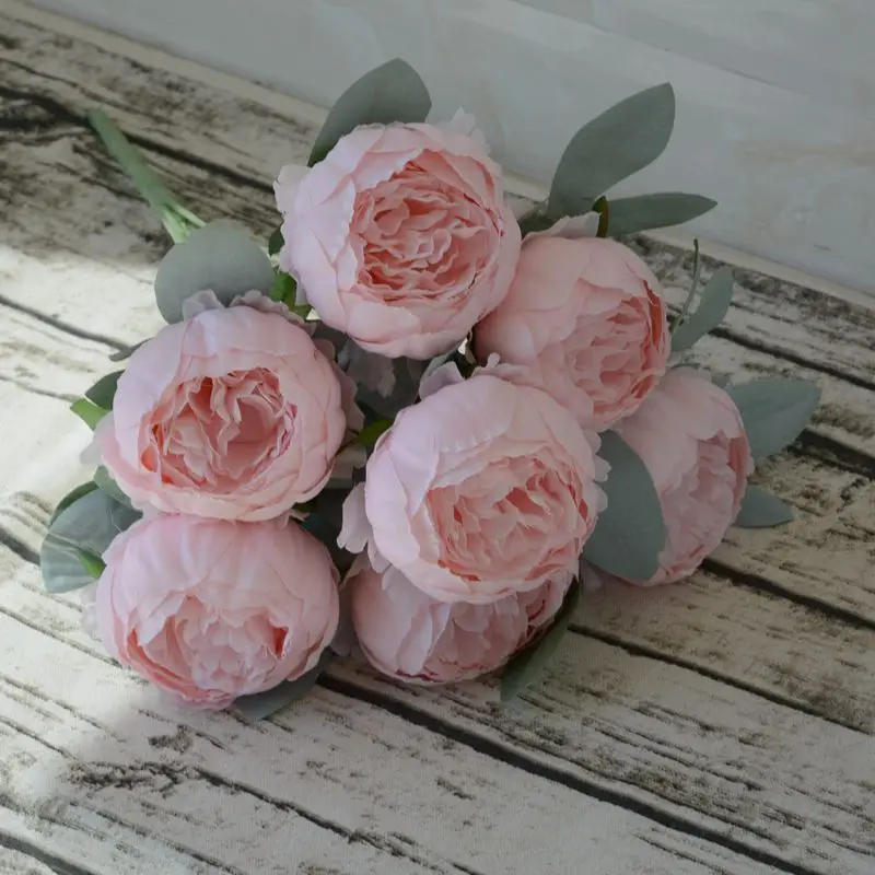 Silk-Artificial-Peony-Bouquet-Flowers-Decoration-7-Heads-Pink-Blue-Red ...