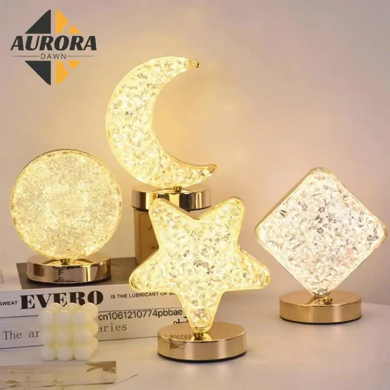 LED-Crystal-Lamp-Moon-Star-3-Colors-Table-Light-Touch-Dimming-Bedside ...