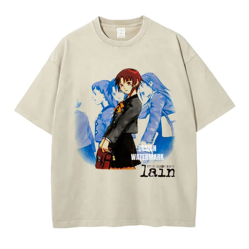 Anime Iwakura Lain T-shirts Oversized Vintage Washed S-Serial ...