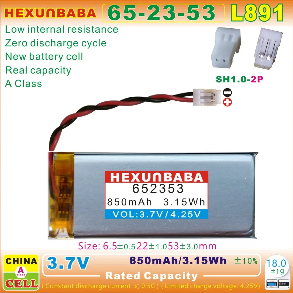 BAT00014 3.7V 850mAh 652353 652253 Li-Ion Battery For Intercomunicador ...