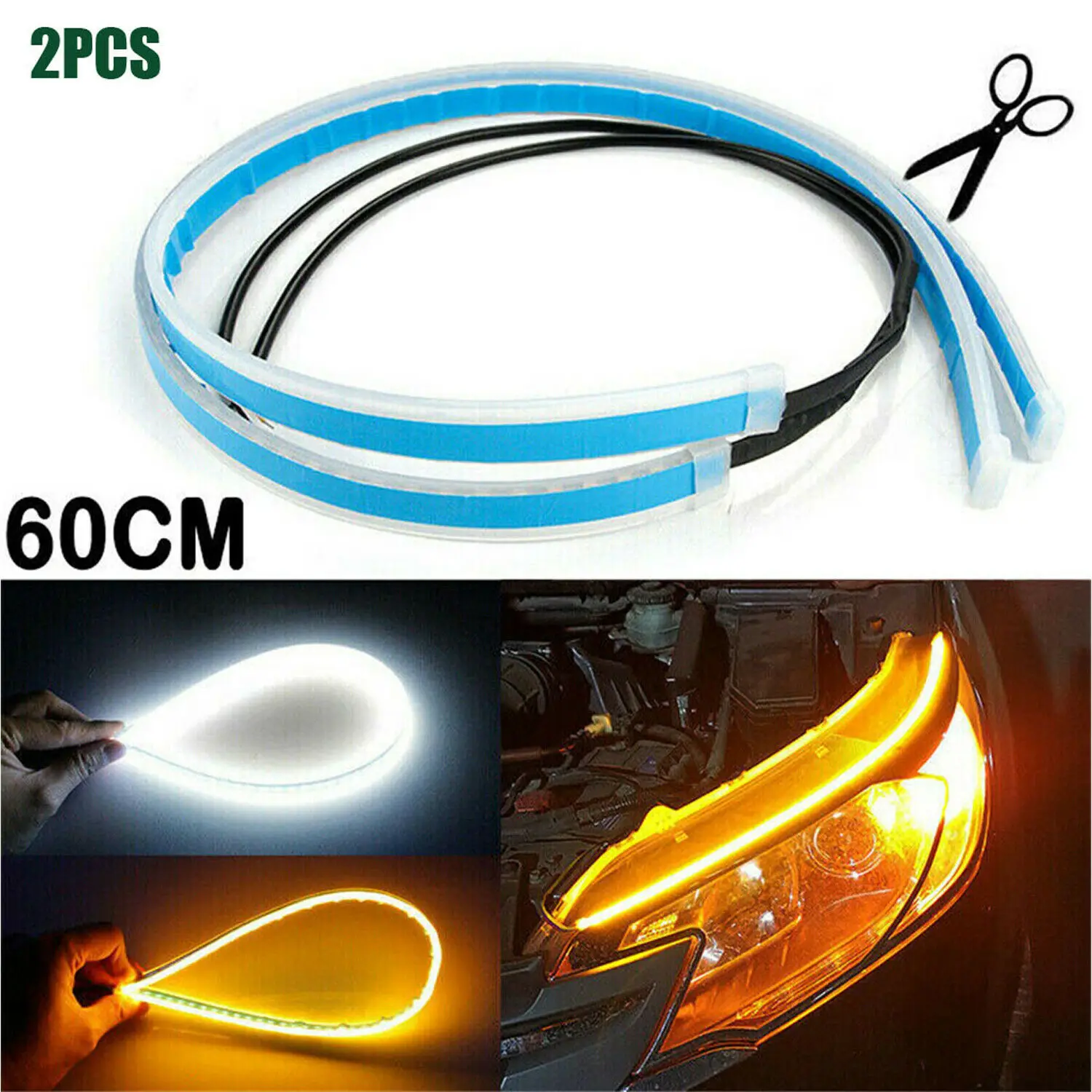 2PCS-30cm-45cm-60cm-Sequential-LED-Strip-Turn-Signal-Indicator-Car-DRL ...
