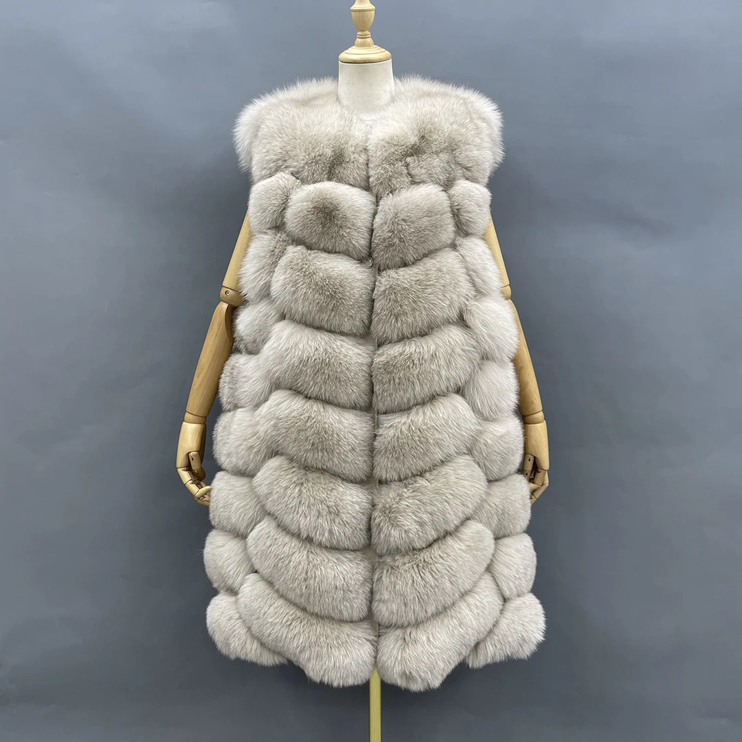 MISSJANEFUR Real Fox Fur Vest Women Long Fashion Warm Sleeveless Fur ...