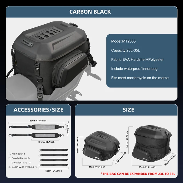 Rhinowalk Motorcycle Tail Bag 100%Waterproof Inner Bag 23L-35L ...