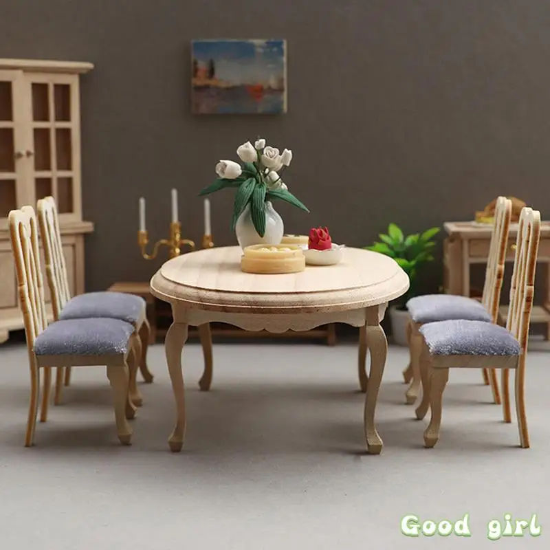 1:12 Dollhouse Miniature Wooden Dining Table Chair Set Simulation ...