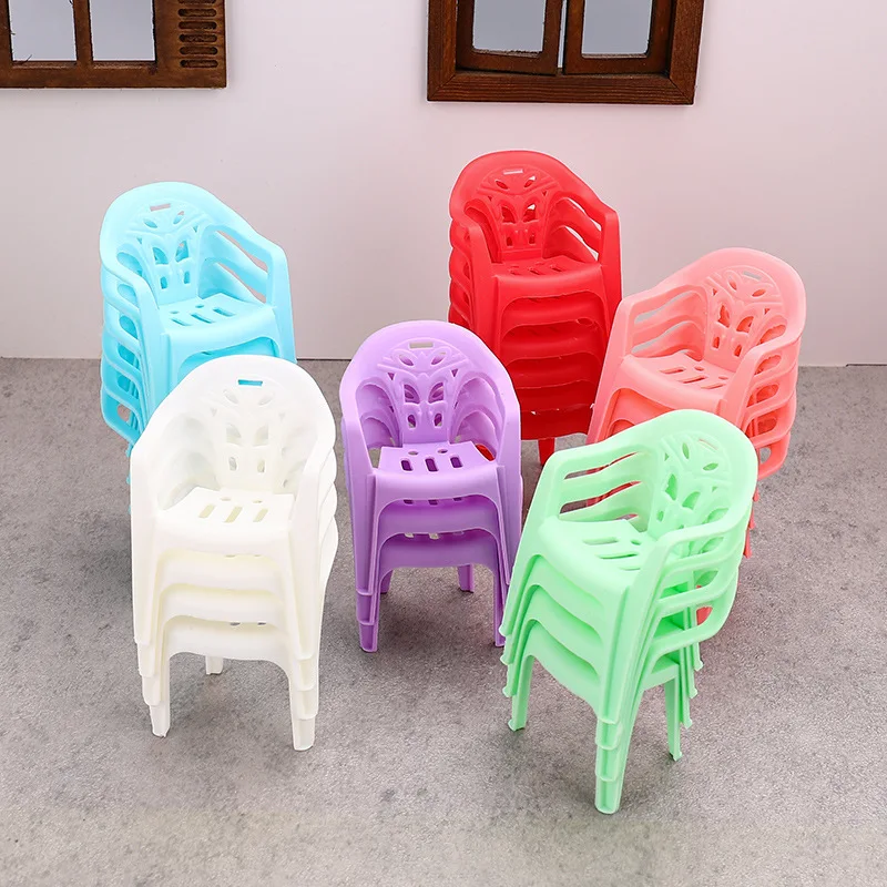 5pcs Dollhouse Mini Backrest Chair Plastic Stool Mini Chair Simulation ...