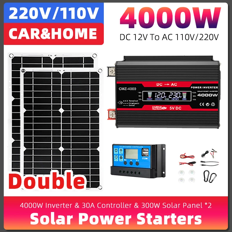 Inverter-4000W-Solar-Panel-18V-Portable-Outdoor-Power-solar-Kit-off ...