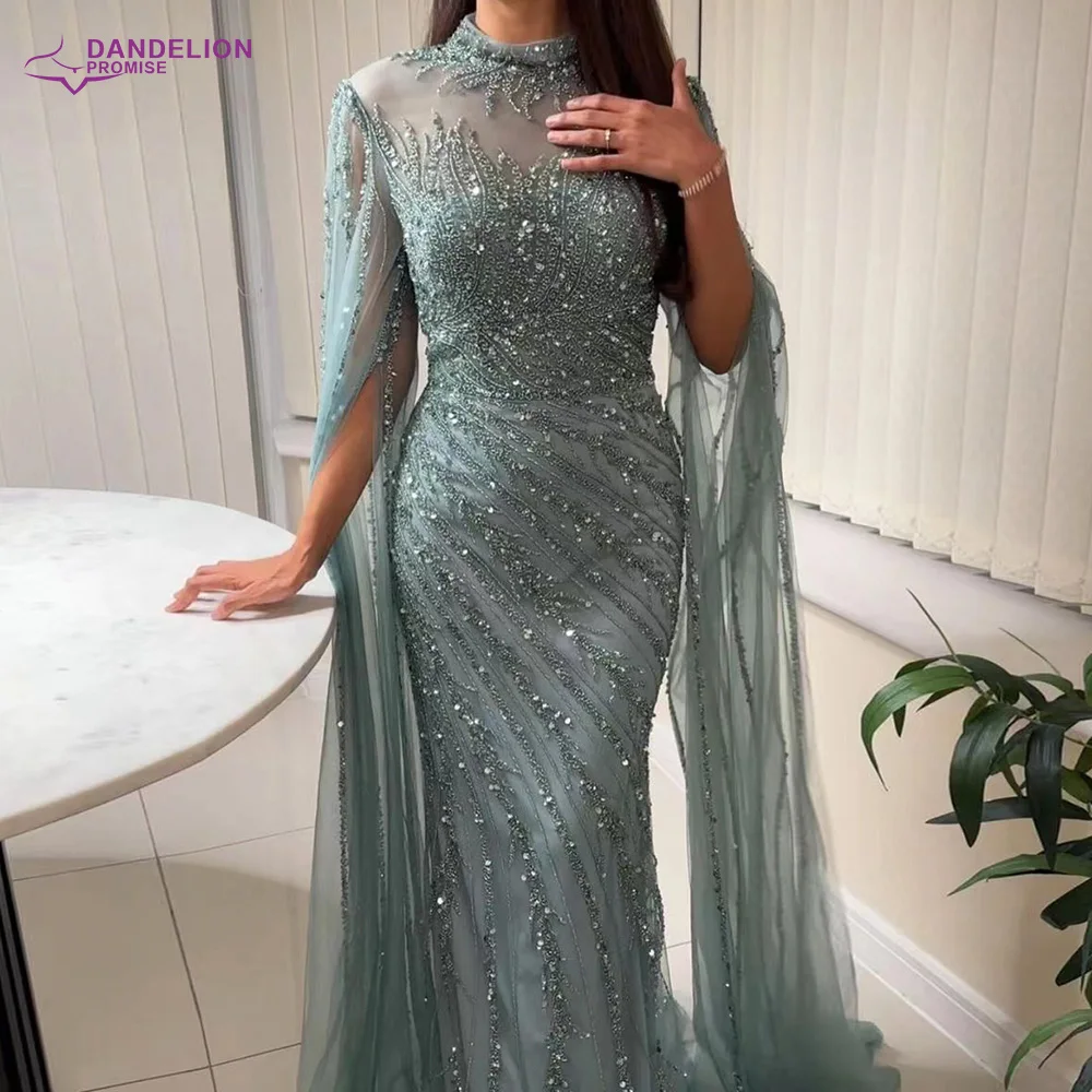Luxury-Saudi-Arabia-Mermaid-Beaded-Cape-Sleeves-High-Neck-Evening ...