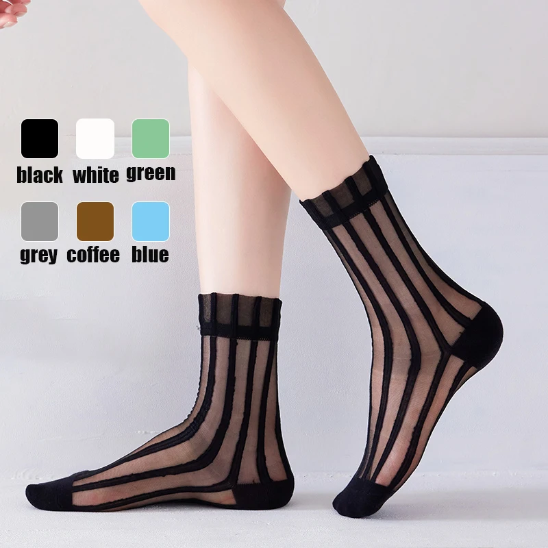 Women's Socks Harajuku Ladies Breathable Transparent Mesh Transparent ...