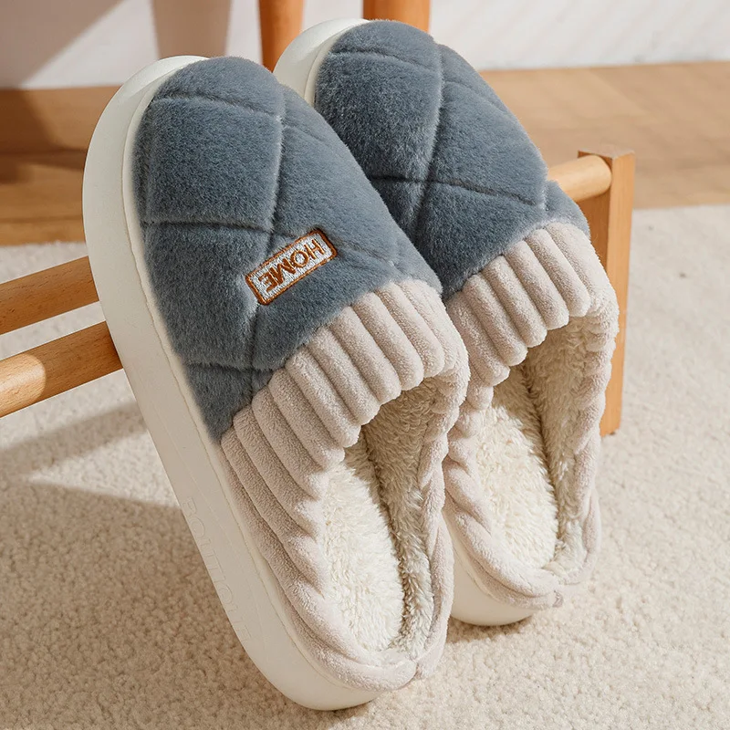 Couple Style Indoor Cotton Slippers for Unisex Winter Thick Soled Plush ...