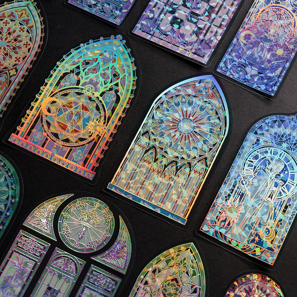 6PCS-Vintage-Stained-Glass-Church-Window-Decal-Gothic-PET-Sticker-for ...