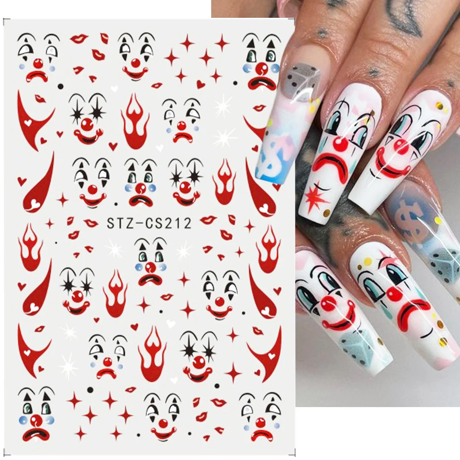 Clowns-Star-Circle-3D-Stickers-for-Nails-Cartoon-Funny-Happy-Sad-Face ...