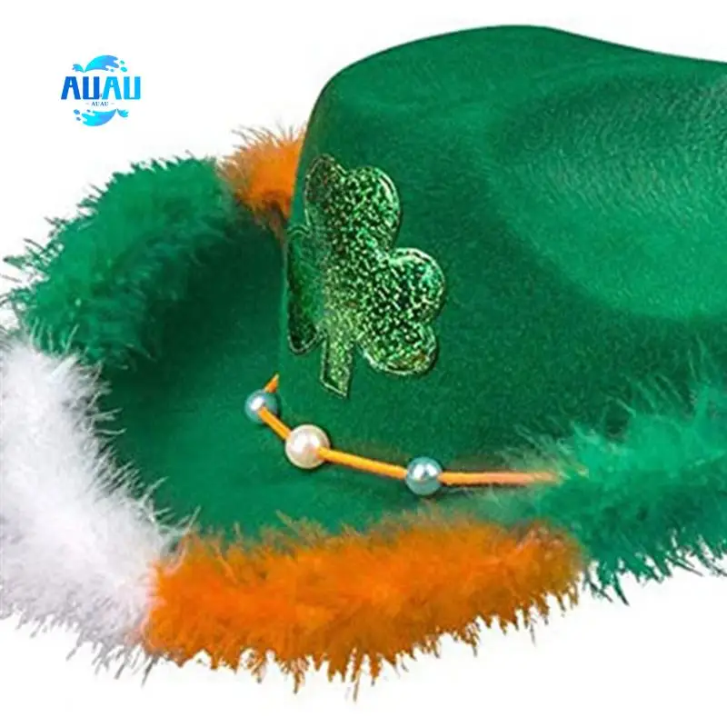 AUAU-St. Patrick's Day Green Shamrock Western Cowboys Hat Decoration ...