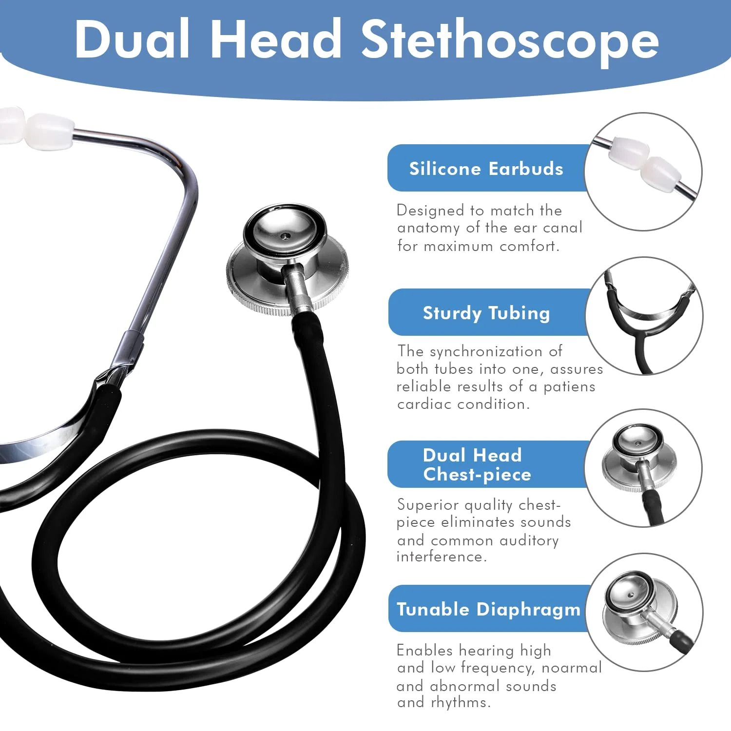 JUSTLANG Professional Dual Head Stethoscope Medical Equipment ...