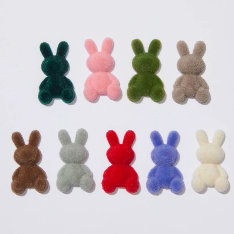 5pcs-Kawaii-Flocking-Rabbit-Resin-Figurine-Crafts-Flatback-Cabochon ...