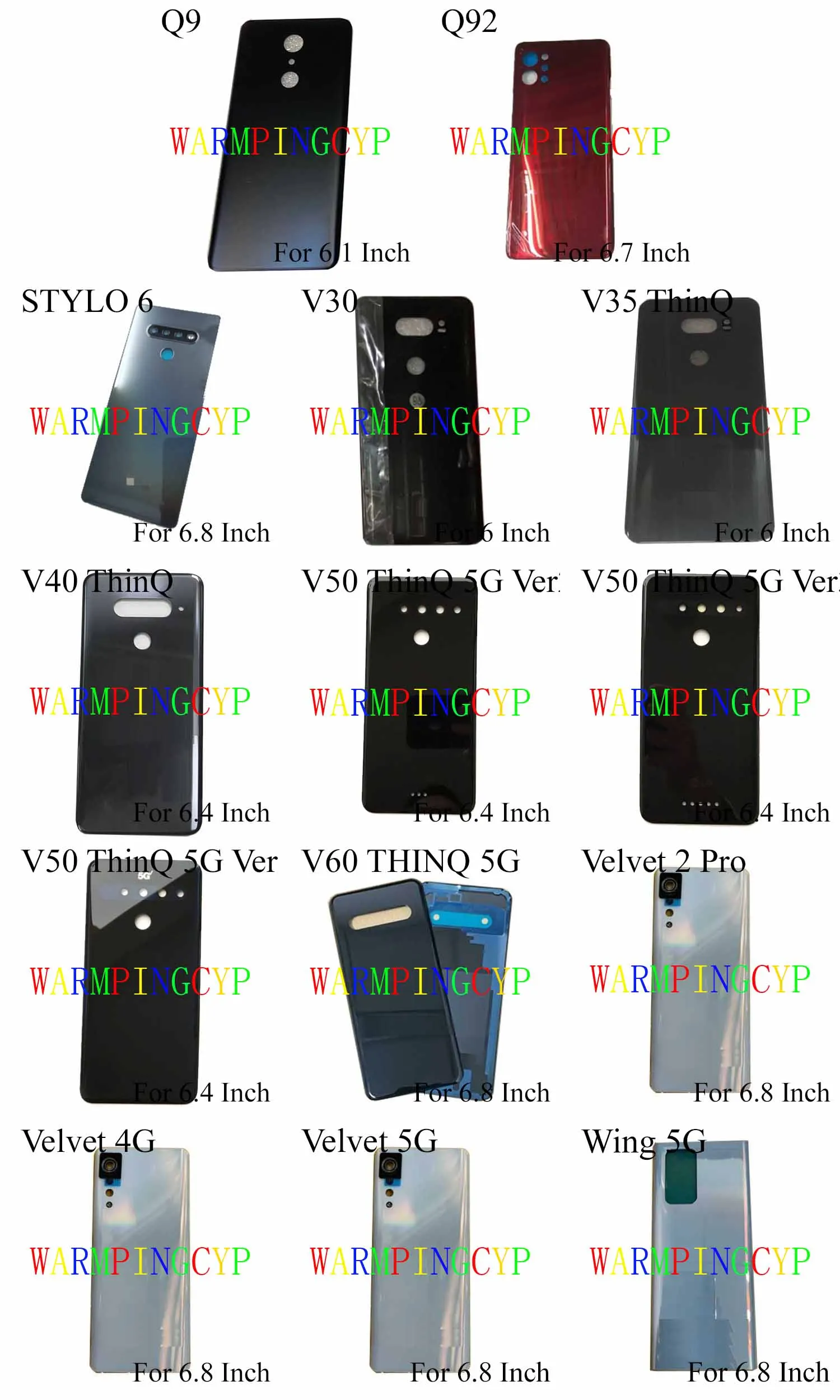 LG 배터리 커버 도어 백 커버, Q9 Q92 STYLO 6 V30 V35 ThinQ V40 V50 5G V50S V60 벨벳 ...