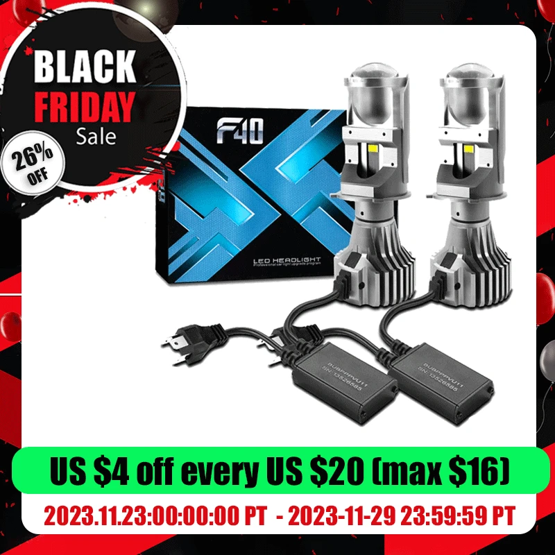 F40-H4-LED-Projector-Lens-100W-H4-Mini-Headlight-Len-Bulb-6000k-12000LM ...