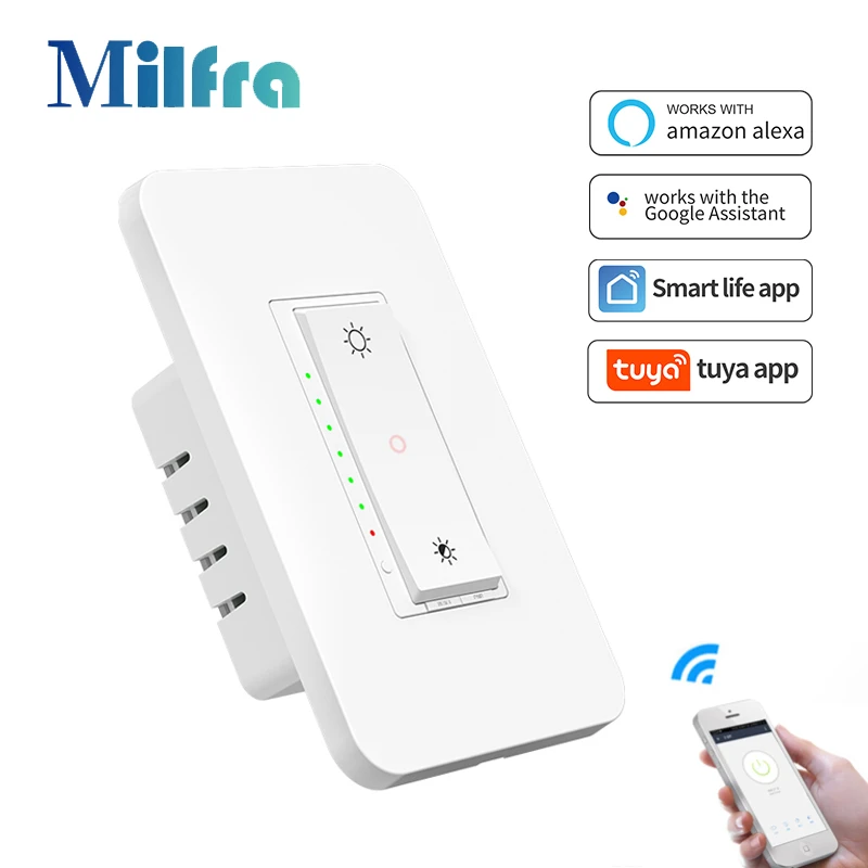 Milfra Tuya WiFi Dimmer Light Switch 3 Way One key Smart Dimmable ...