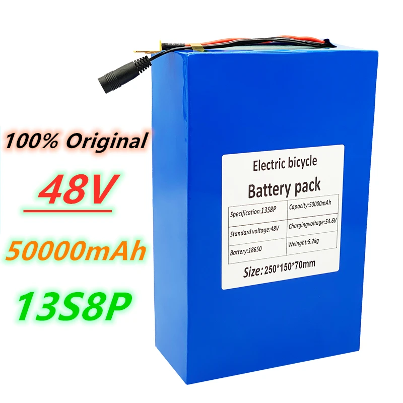 Bloco da bateria de lítio com acessório BMS, transporte livre, 48V, 50Ah, 50000mAh, 18650, 13S8P ...