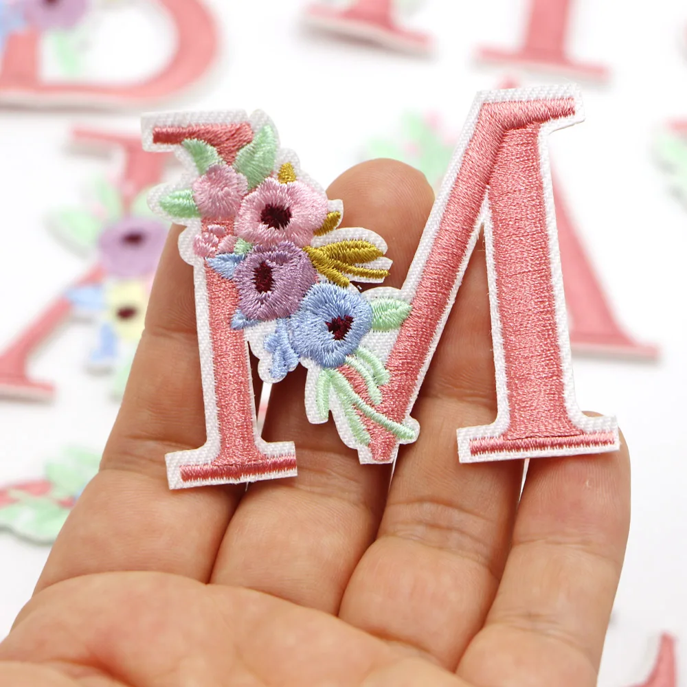 1PC-Pink-Flower-Letter-Embroidery-Patches-Iron-On-Letters-Patch-A-Z-Sew ...