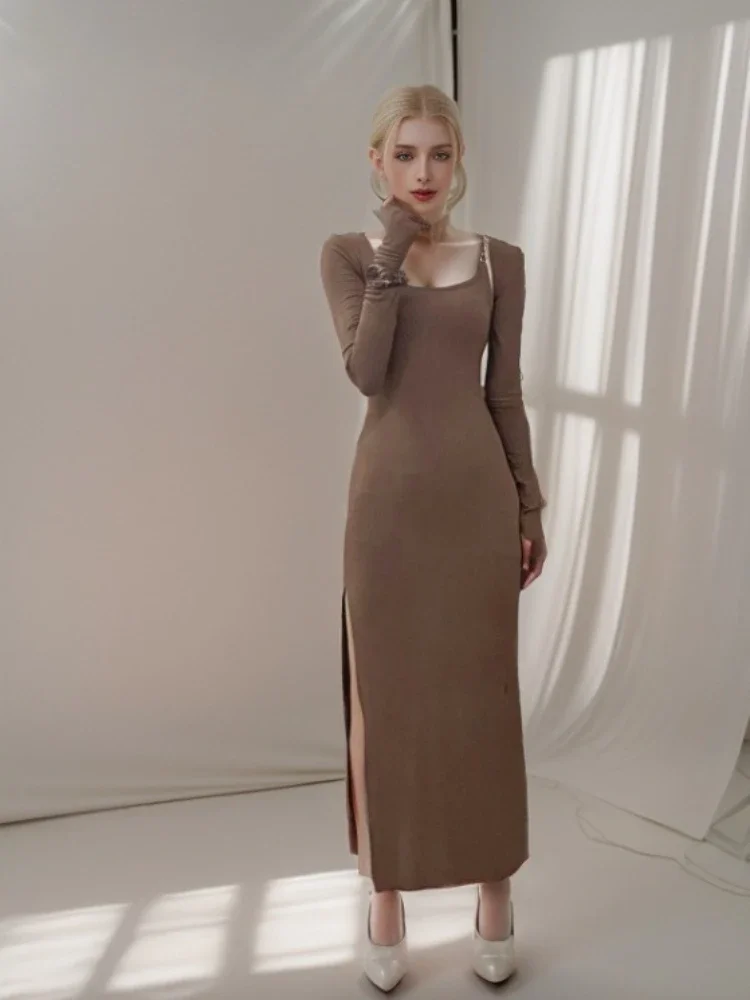 Y2k Women Bodycon Dress High Waist Slim Fit Long Sleeve Dress Hip Wrap ...