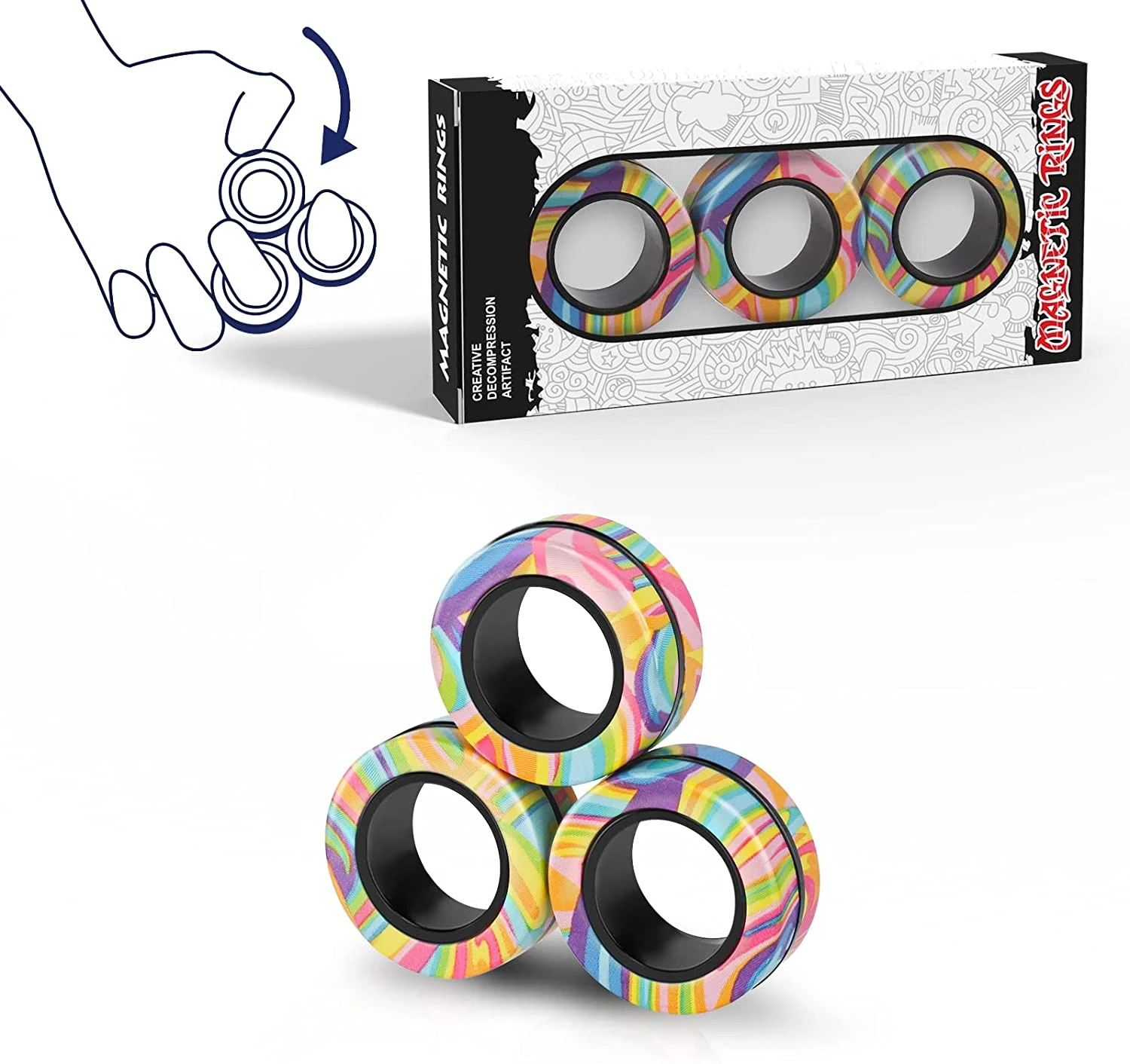 3pcs Finger Magnetic Rings Colorful Fidget Toy Set Adult Magnets ...