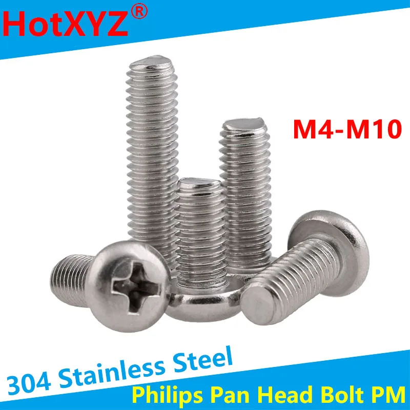 Tornillo de cabeza cruzada de cabeza redonda Philips, acero inoxidable 304, PM GB818, M4, M5, M6 ...