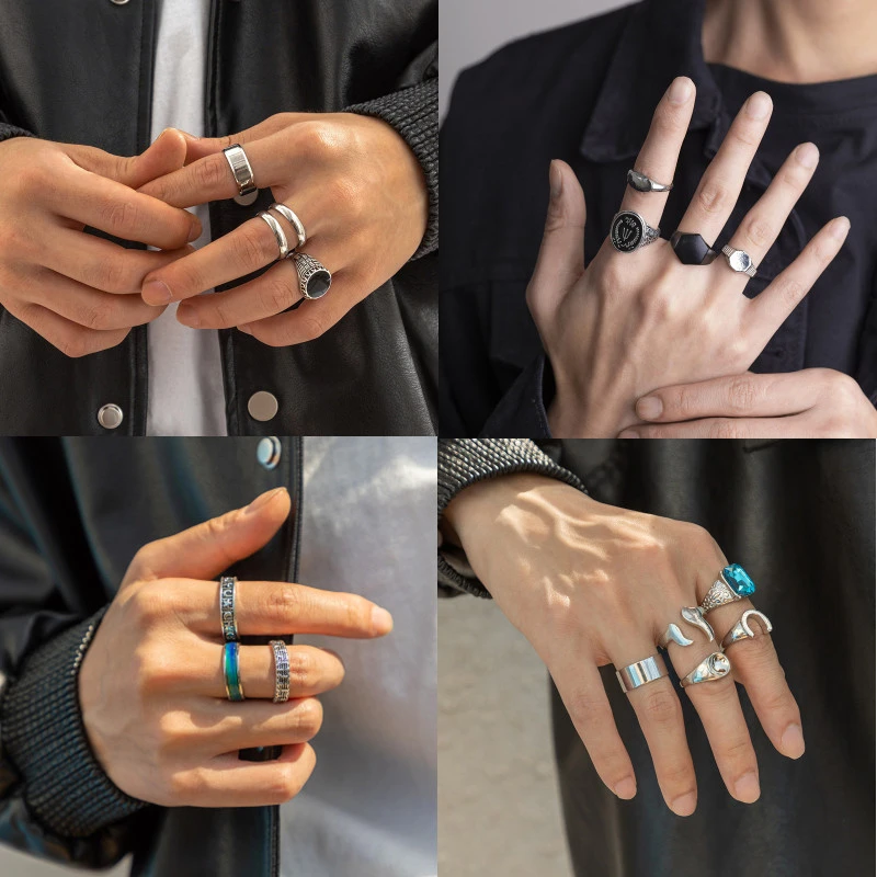 Men Ring Set Silver | Silver Flame Ring | Emo Rings Men Set | Set Rings ...