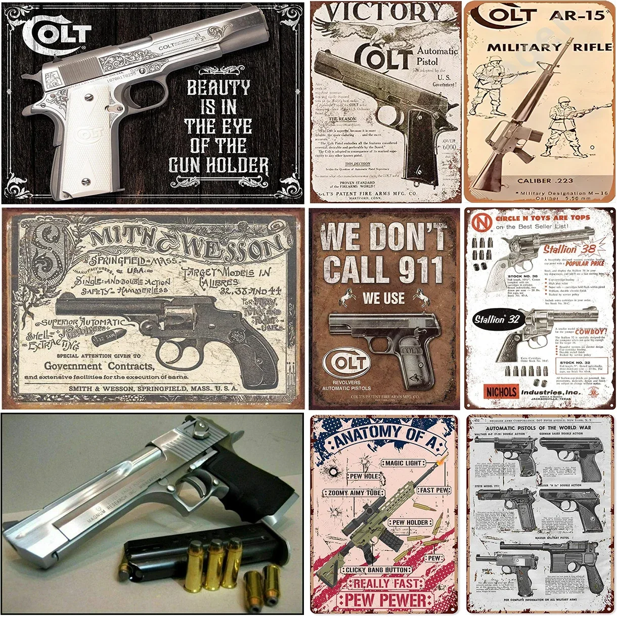 Vintage-Gun-Metal-Tin-Signs-Colt-Victory-Gun-Bullets-Posters-Wall-Decor ...