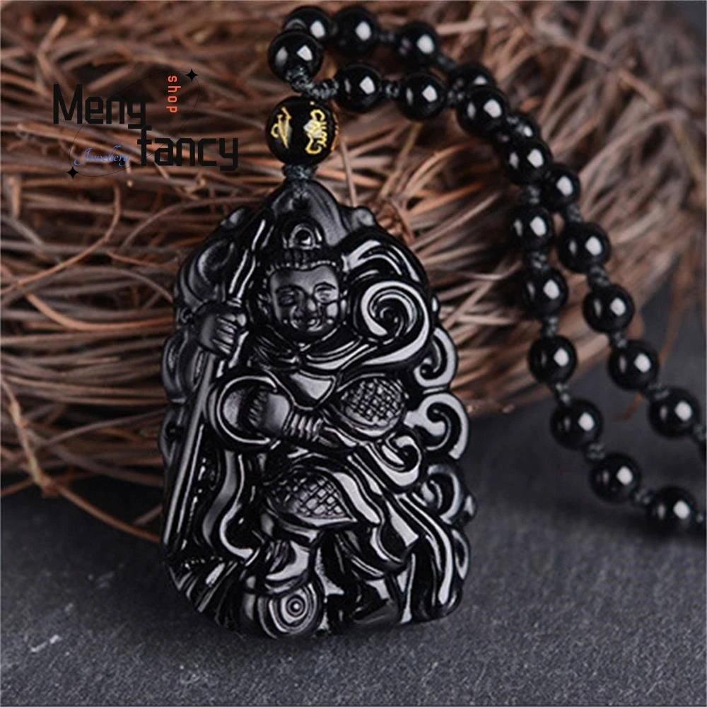 Colgante de Nezha de obsidiana Natural para hombres y mujeres, amuletos ...