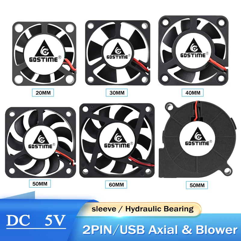 Gdstime 1pcs Cooling Fan Dc Fan 5v Usb 2pin 25mm 30mm 40mm 50mm 60mm ...