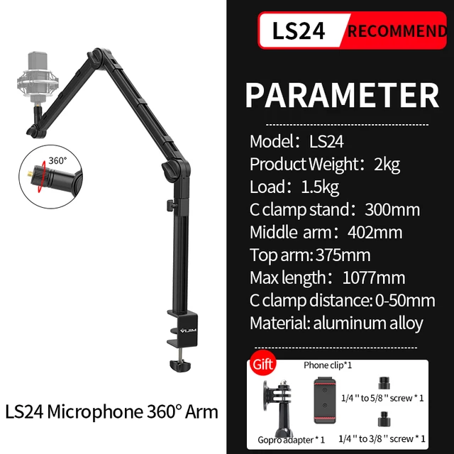 Vijim LS24 Microphone Boom Arm Stand Heavy Duty Adjustable DSLR Camera ...