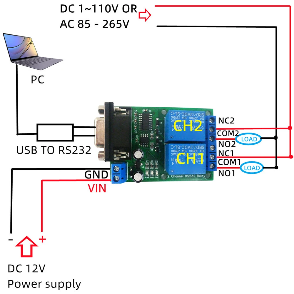 Generic 2 Channel Relay Board Rs232 Dc 12v 24v Serial Port Switch ...
