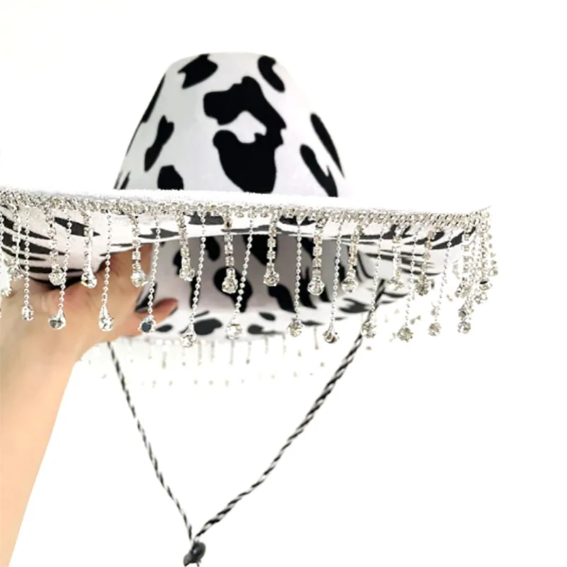 Dairy-cow Print Tassel Cowboy Hat One Size Women Cowgirl Hats Unisex ...
