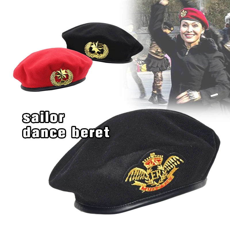 Men-Women-Wool-Felt-Berets-Metal-Badge-Decor-Sailors-Dance-Stage ...