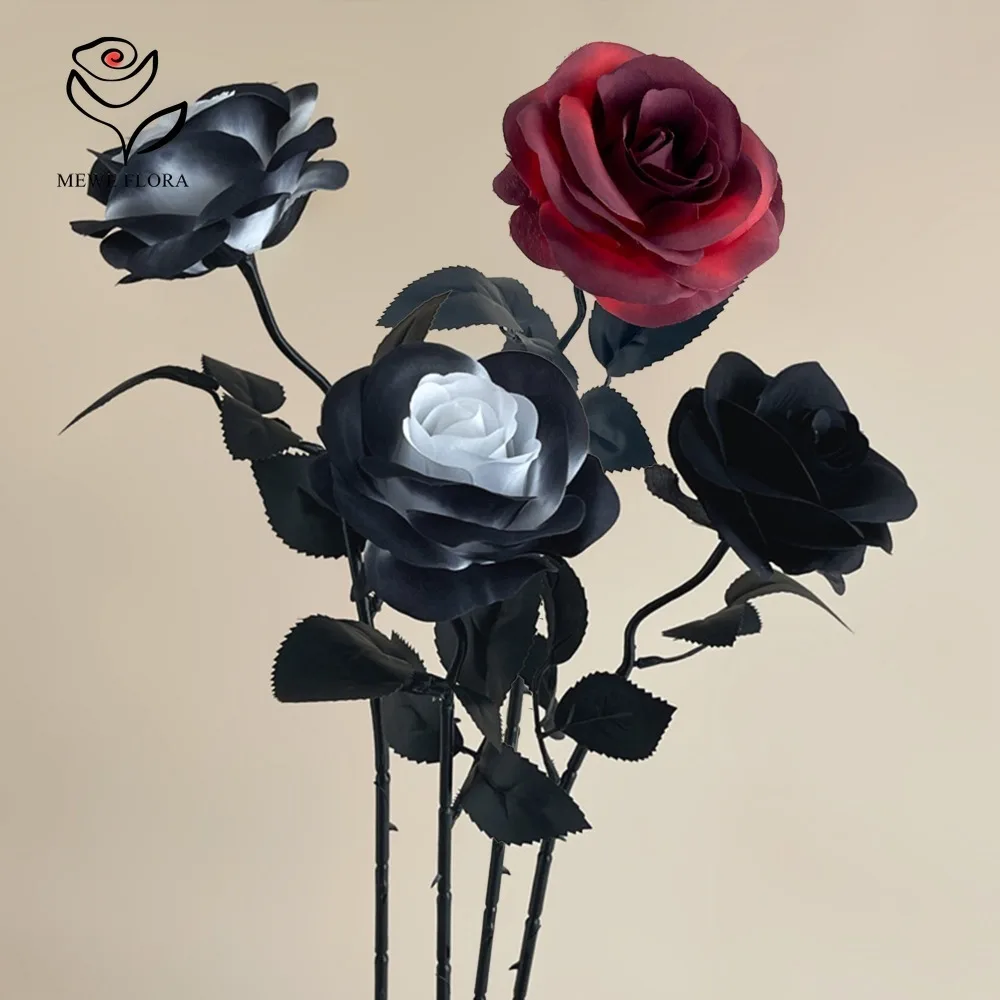 5PCS-Artificial-Gothic-Rose-Silk-Flower-with-Long-Stem-Realistic-Black ...