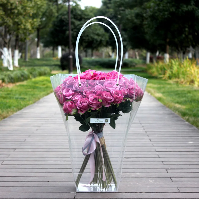 1PC-Transparent-PP-Waterproof-Flower-Basket-Handbag-Plastic-PVC-Bouquet ...