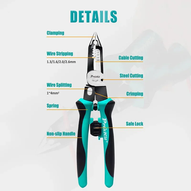 Pro'sKit CP-420 electrician pliers multifunctional pointed nose pliers ...